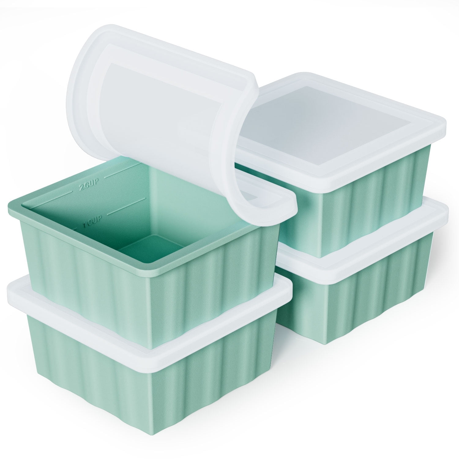 TINANA Silicone Freezer Tray with Lid 4 Pack, 2 Cup Freezing Food Molds ...