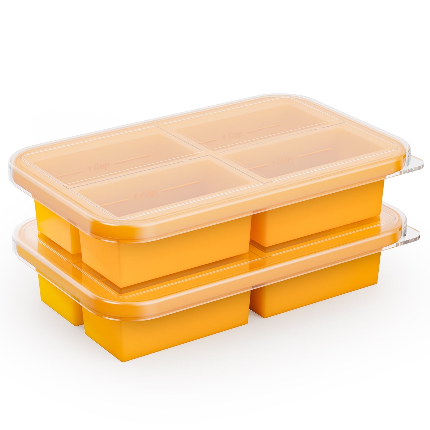 TINANA Silicone Freezing Tray with Lid 2 Pack,1-Cup Silicone Freezer ...