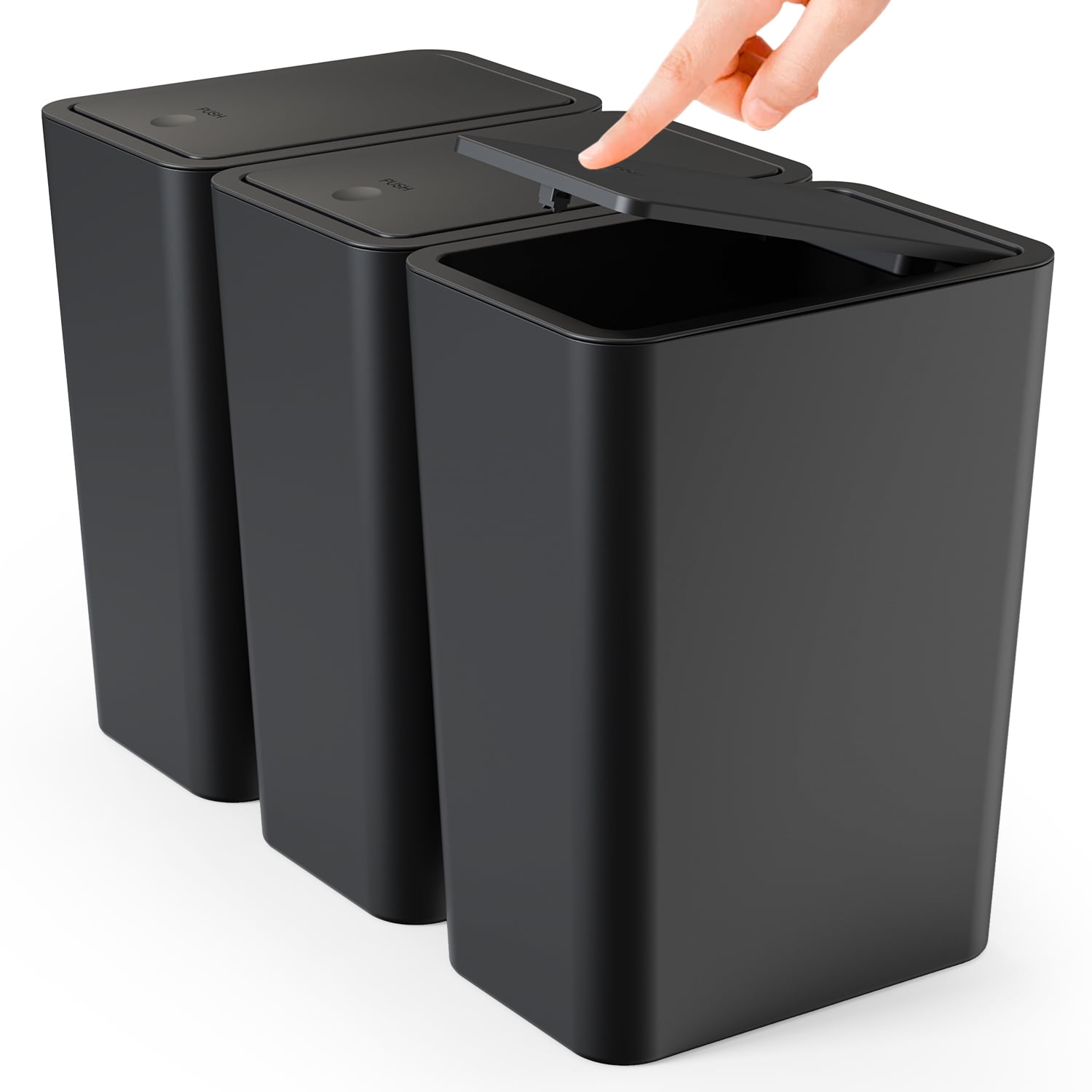 TINANA Small Trash Can with Lid, 3 Pack 10L Plastic Trash Bin, 2.6 ...