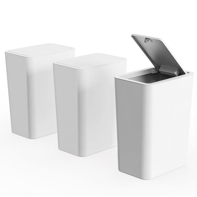 TINANA Small Trash Can with Lid, 3 Pack 10L Plastic Trash Bin, 2.6 ...