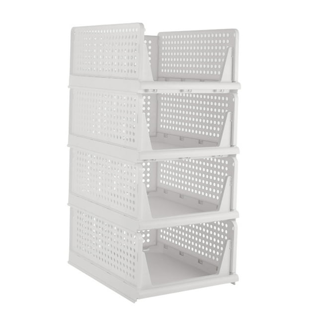 TINANA Stackable Plastic Storage Basket 4 Pack, Drawer Shelf Storage ...