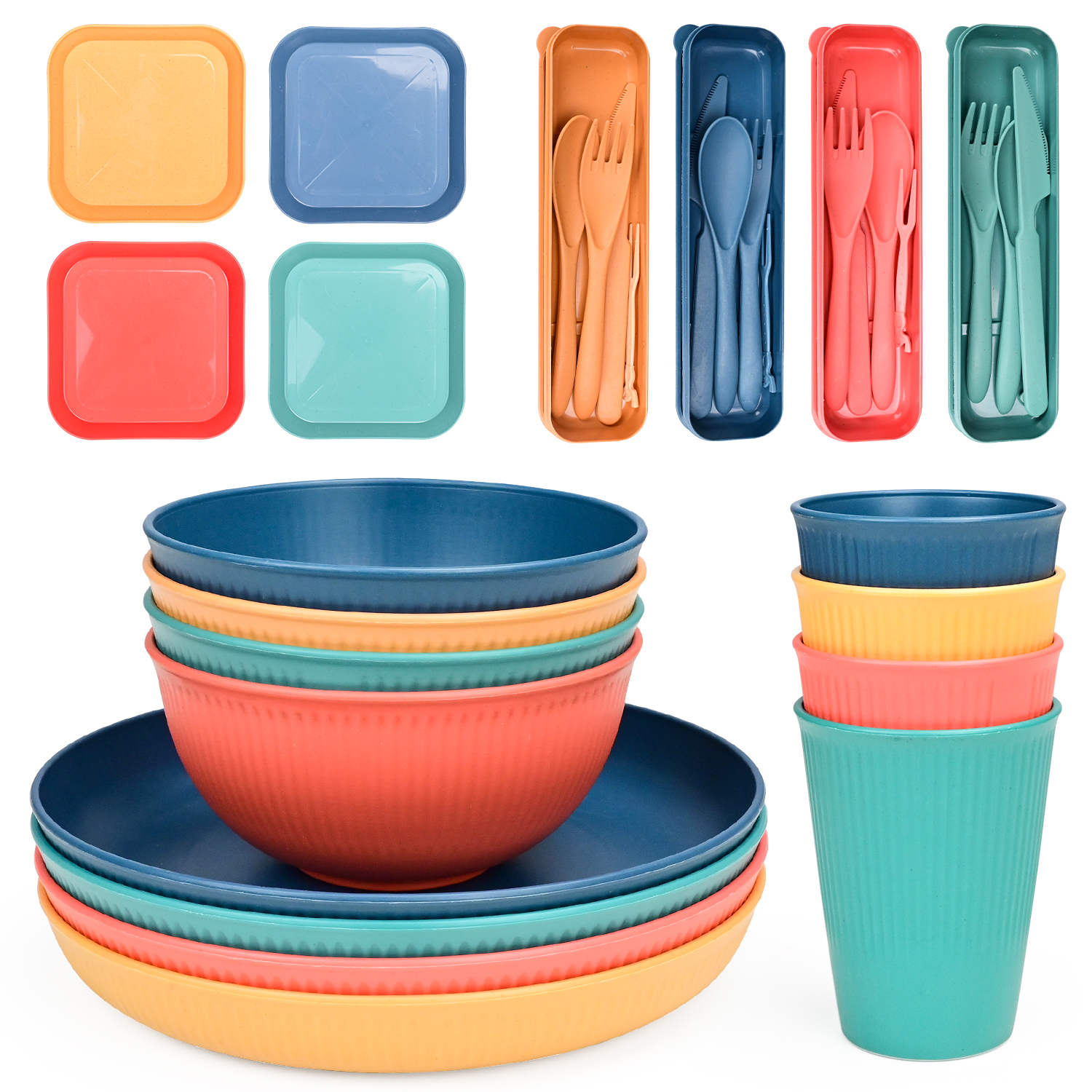 Sunlit Melamine Dinnerware Set of 18 Pcs Dinner Dishes Set, Lightweight ...