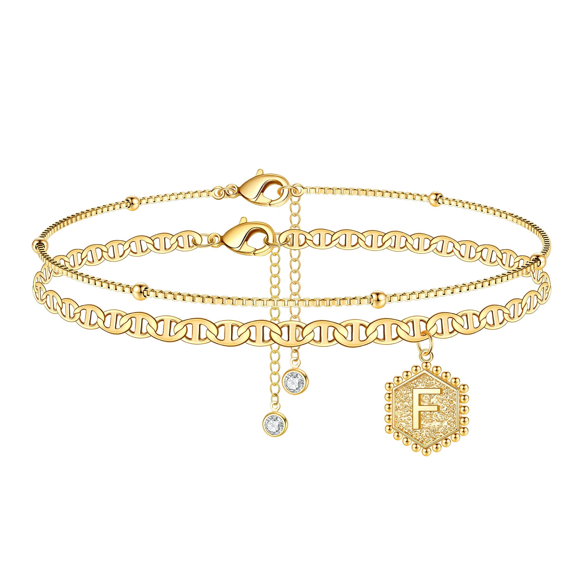 TINGN Ankle Bracelets for Women Initial Anklet 14K Gold Plated Handmade ...