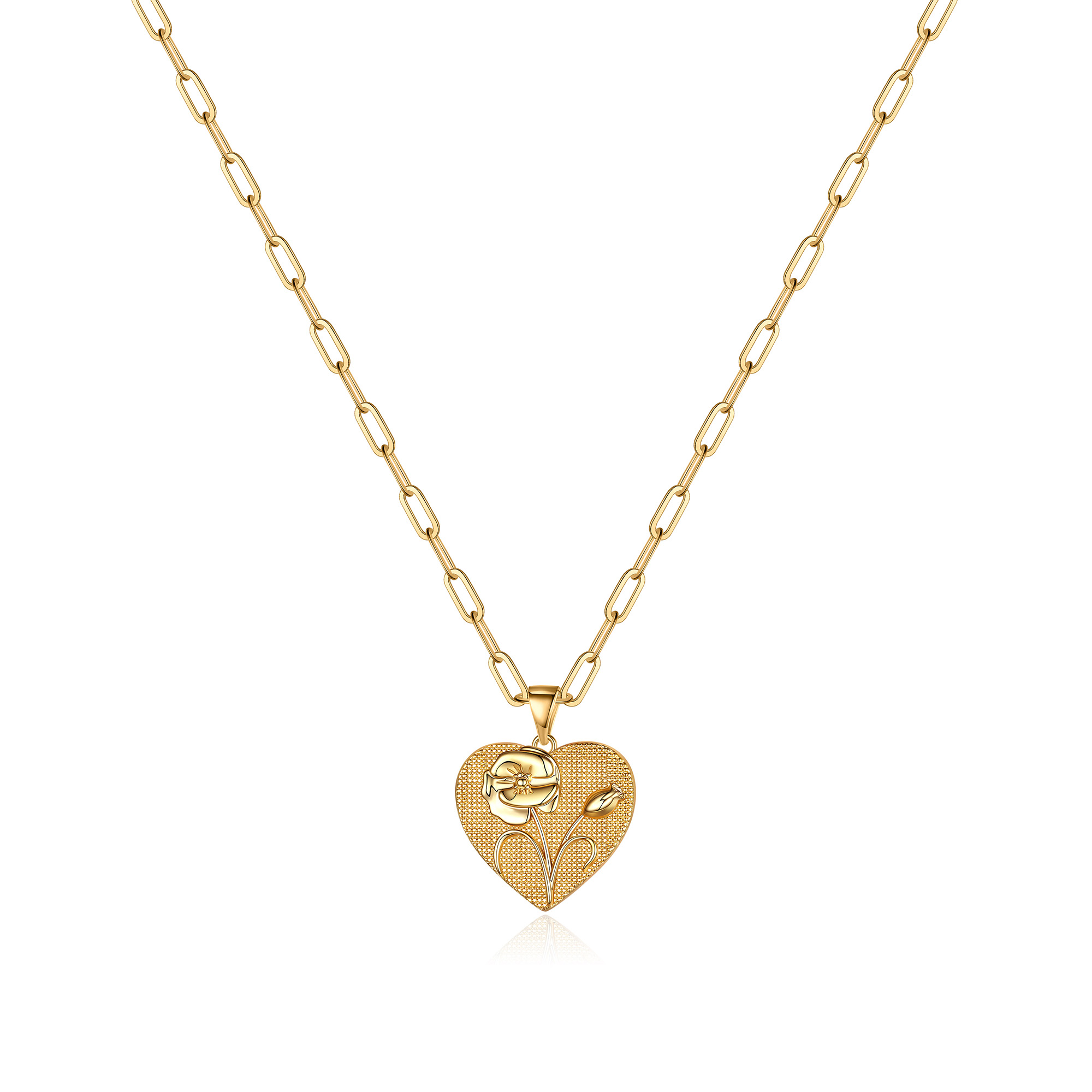 TINGN Birth Flower Necklace 14K Gold Plated Paperclip Chain Birth Month ...