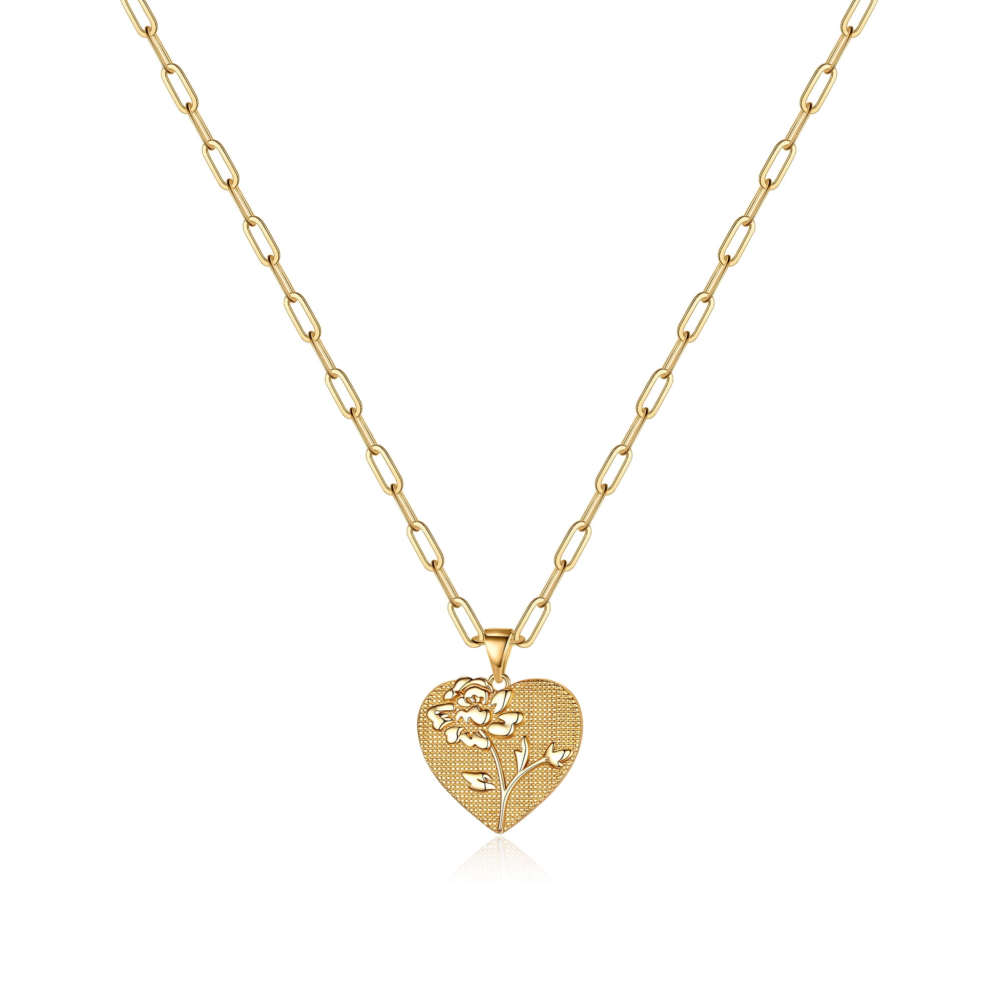 TINGN Birth Flower Necklace 14K Gold Plated Paperclip Chain Birth Month ...