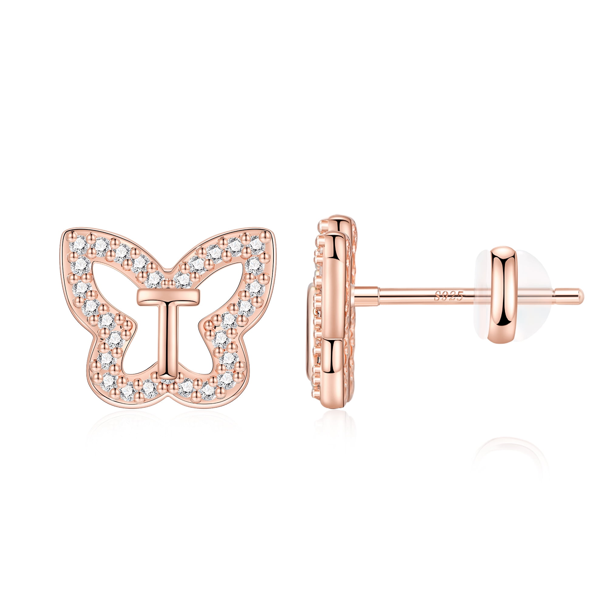 TINGN Butterfly Initial Earrings for Women 14K Gold Plated S925 ...