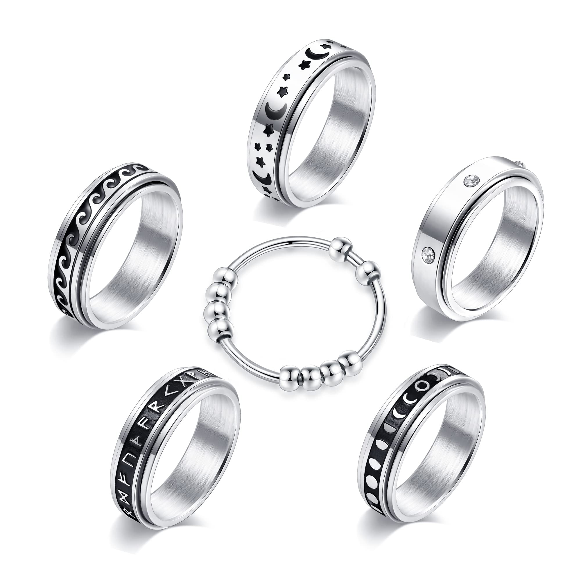 TINGN Fidget Ring for Women Men Stainless Steel Anxiety Rings Fidget ...