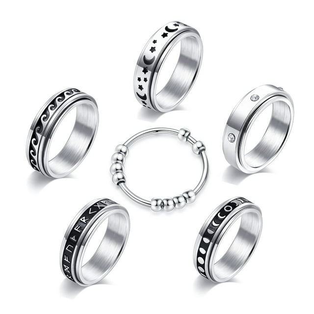 TINGN Fidget Ring for Women Men Stainless Steel Anxiety Rings Fidget ...