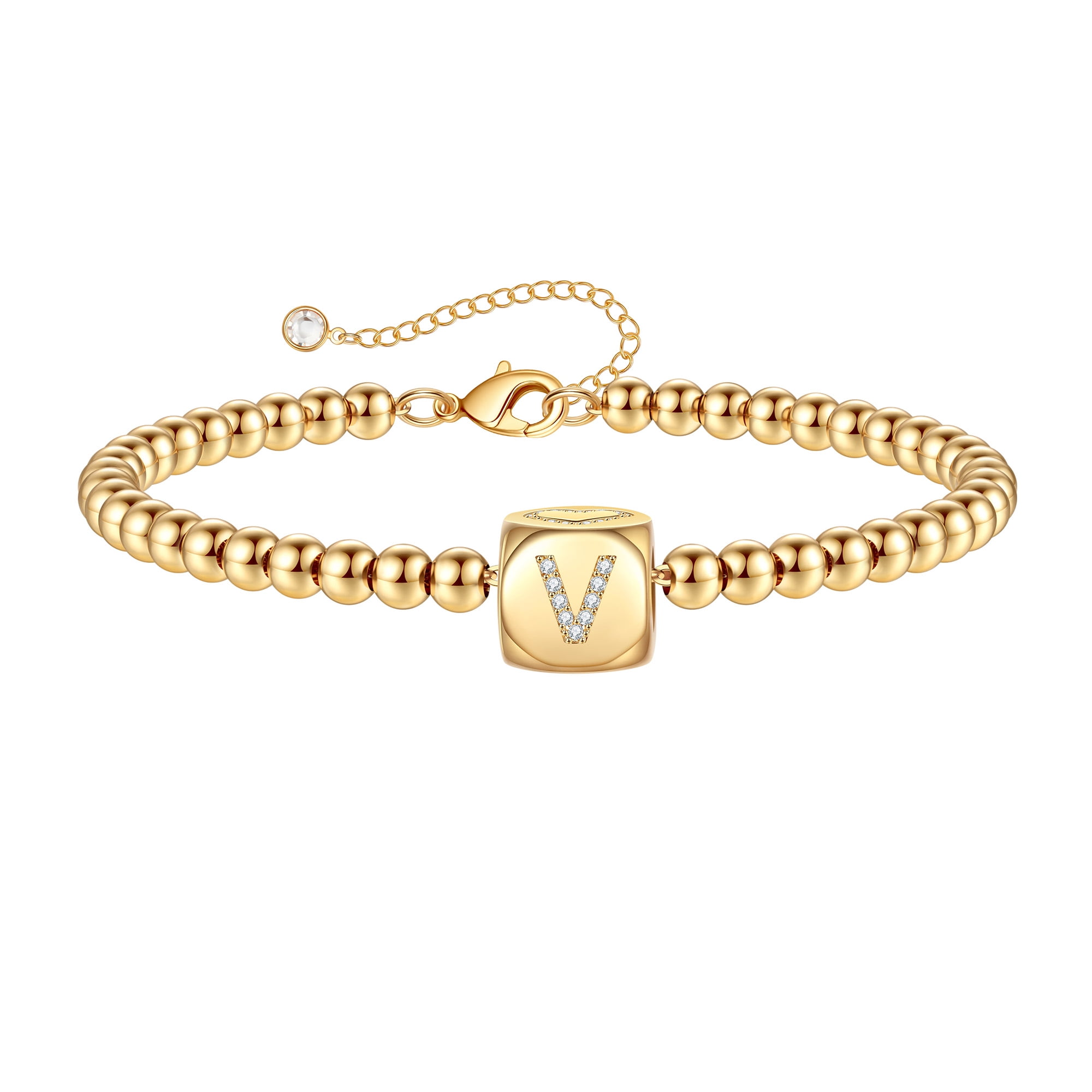 Tingn Gold Initial Bracelets for Women CZ Letter Bead Personalized ...