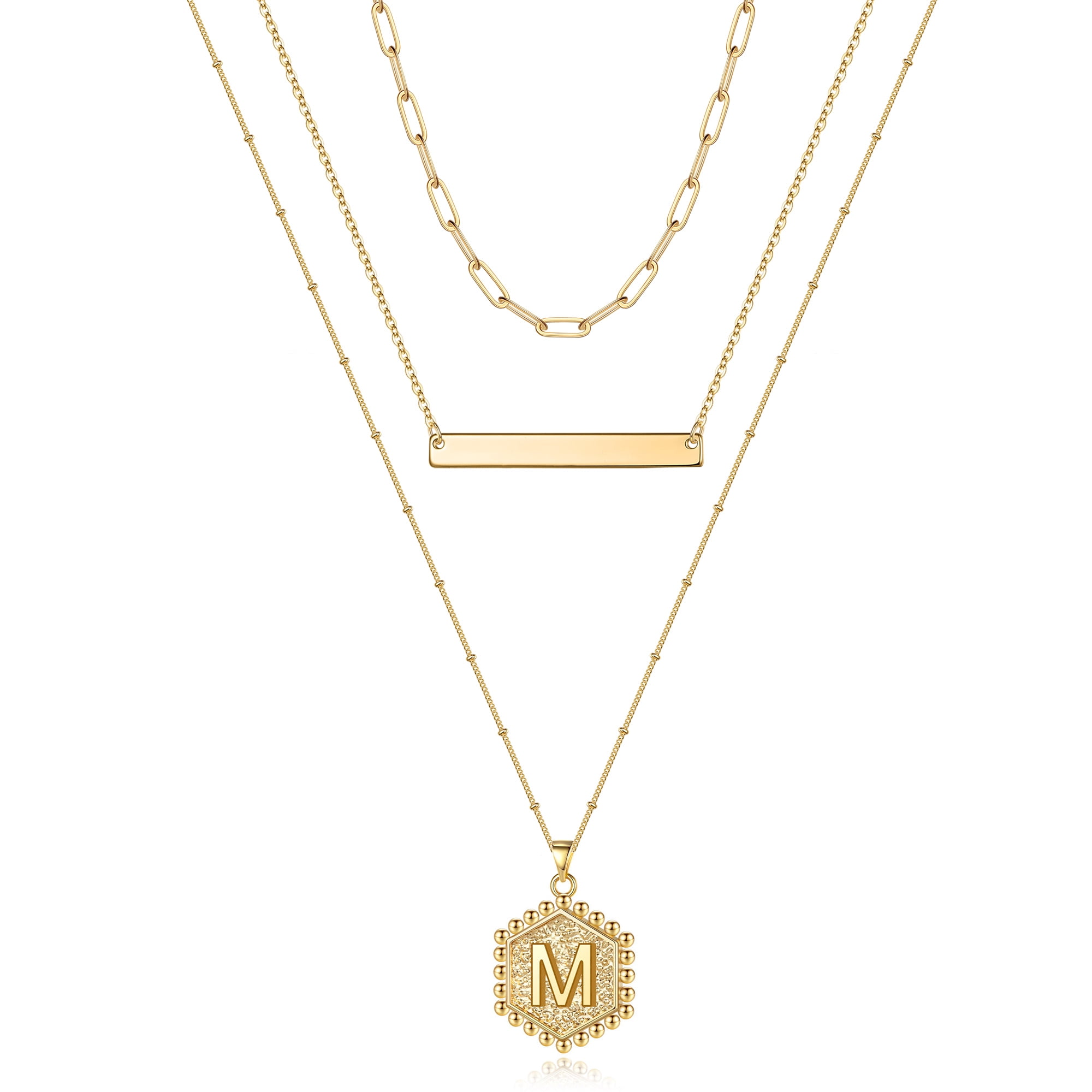 TINGN Gold Layered Initial Necklaces for Women 14K Gold Plated Bar ...