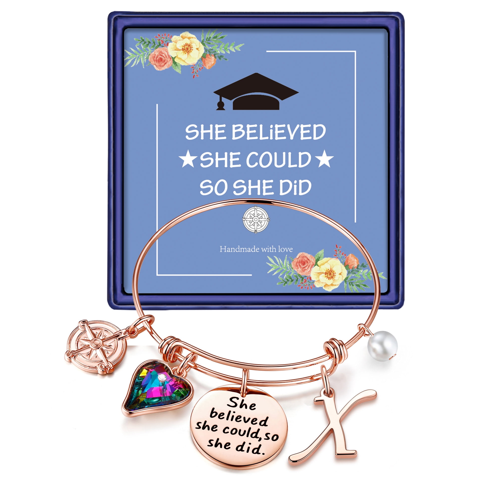 TINGN Graduation Bangle Graduation Cap Engraved Graduation Grad Cap She Believed She Could So ...