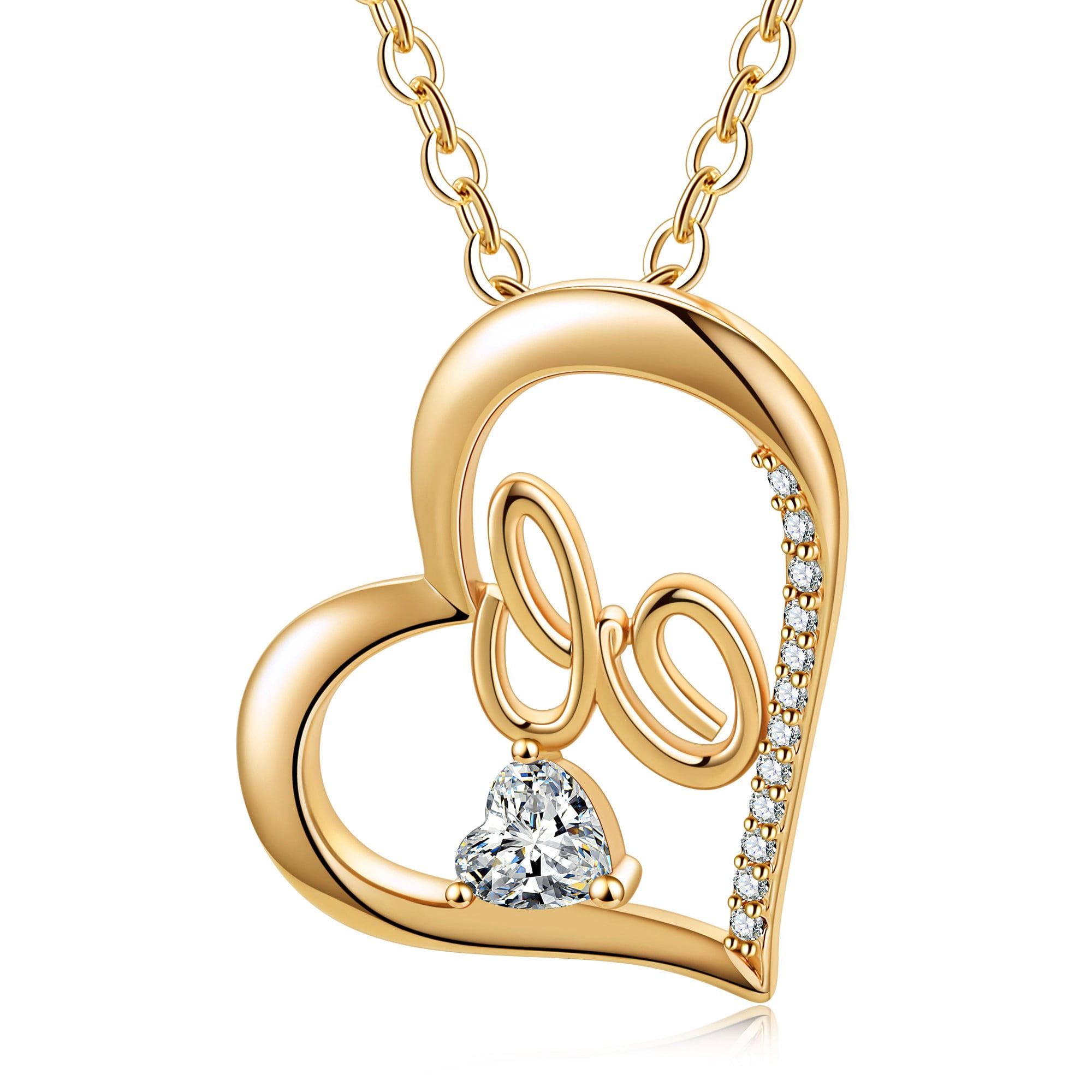 TINGN Heart Initial Necklace 14k Gold Plated Dainty Cubic Zirconia ...