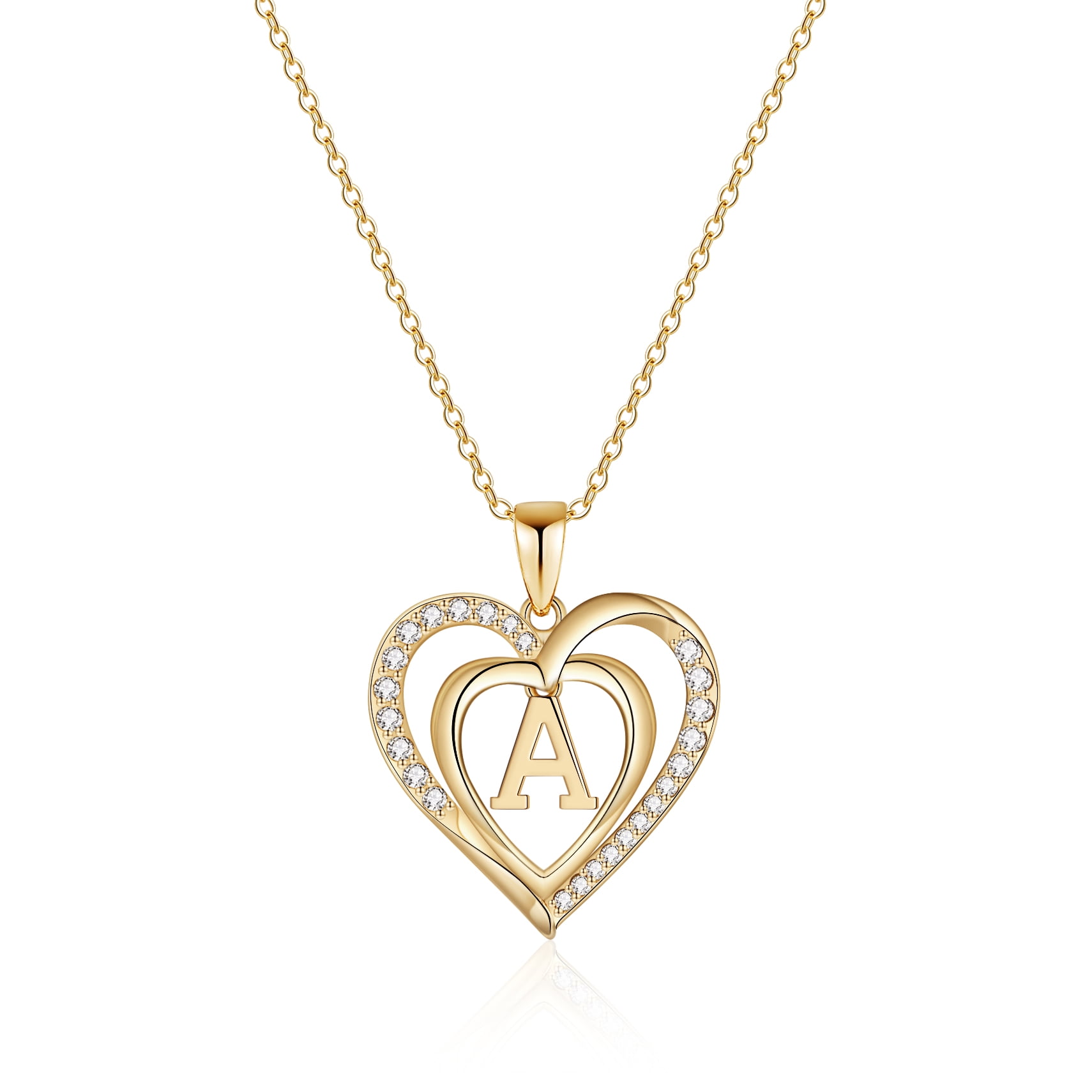 TINGN 14K Gold Plated Heart Initial Necklace with Cubic Zirconia ...