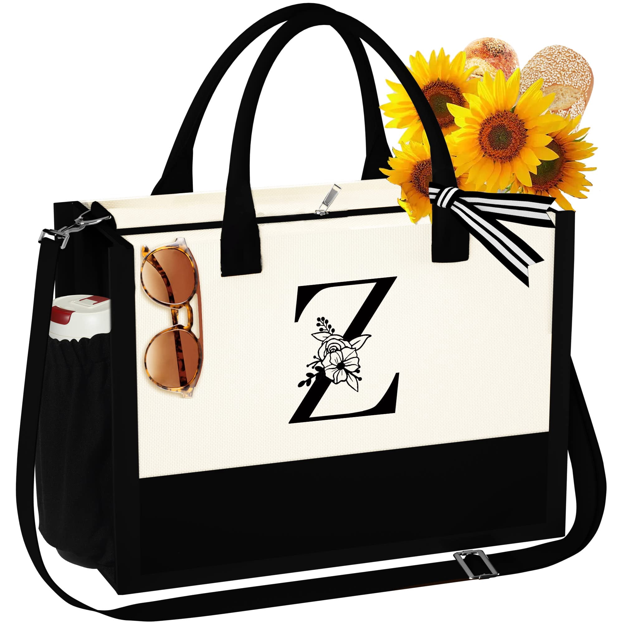 TINGN Initial Tote Bag for Women Embroidery Initial Canvas Beach Tote ...