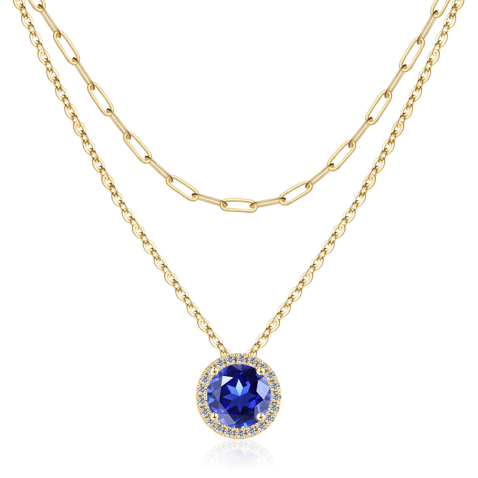TINGN Layered Birthstone Necklace for Women Paperclip Chain Classic ...