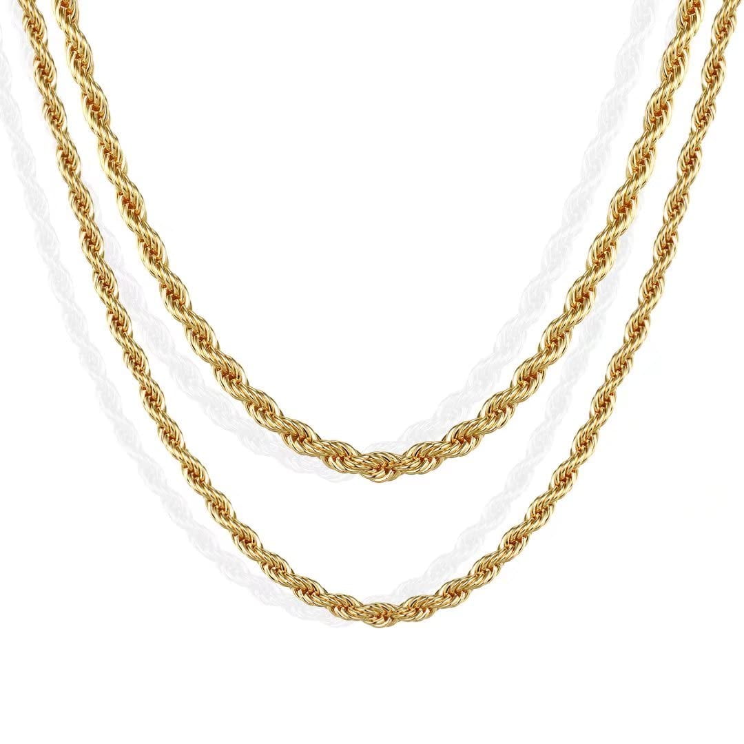 TINGN Layered Rope Chain Necklace for Men 18K Gold Silver Black ...