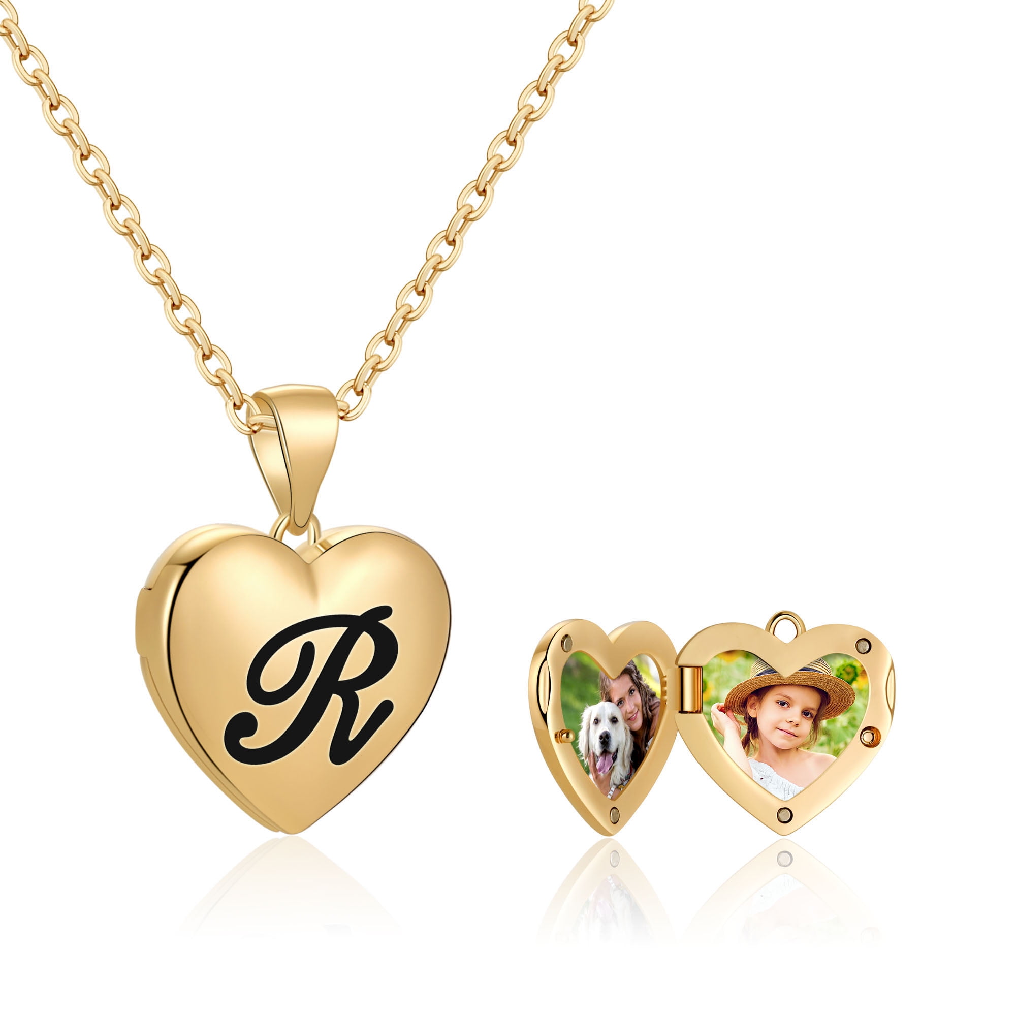 TINGN Locket Necklaces That Holds Pictures 14K Gold Plated Heart ...