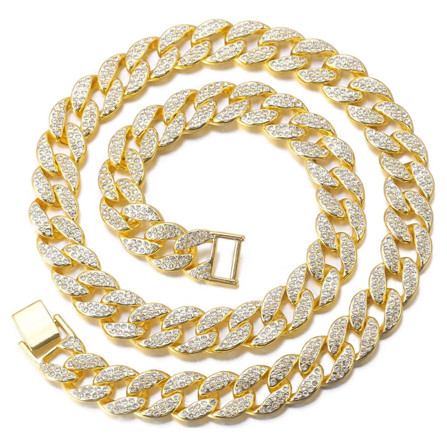 TINGN Mens Cuban Link Chain Gold Silver Rose Gold Plated Bling Miami ...