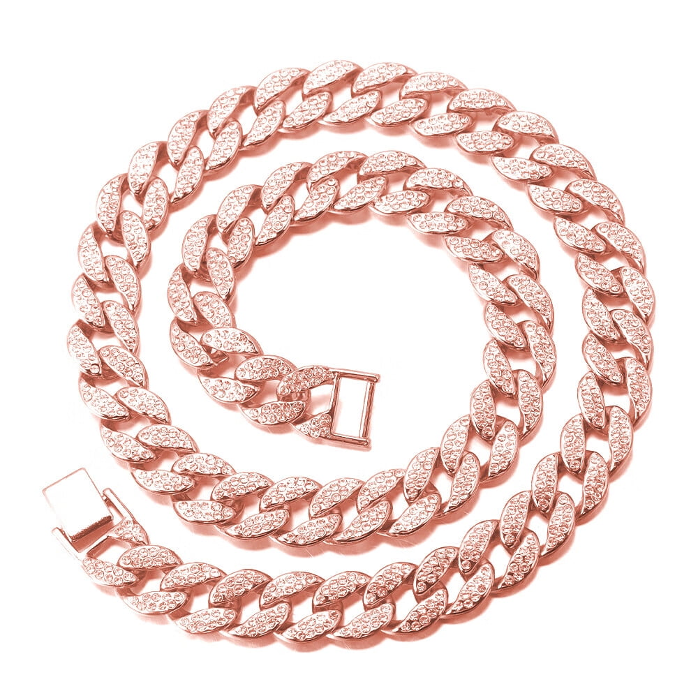 TINGN Mens Cuban Link Chain Gold Silver Rose Gold Plated Bling Miami ...