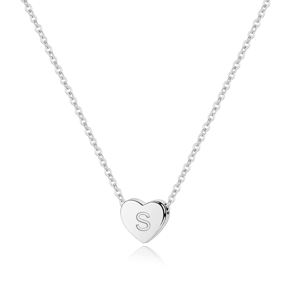 TINGN S925 Sterling Silver Heart Initial Necklace White Gold 14K Gold ...