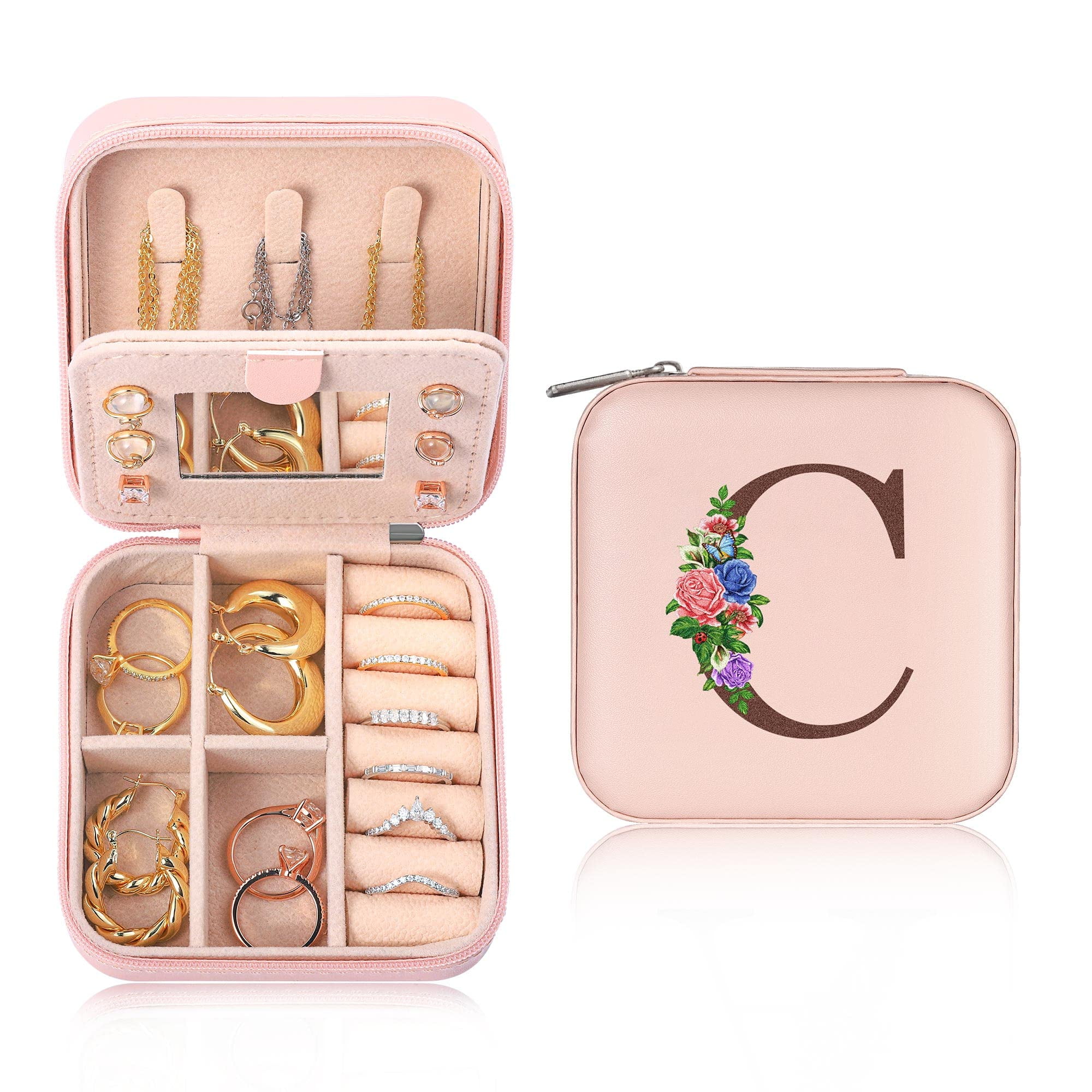 TINGN Small Travel Jewelry Case, Portable Jewelry Box for Ring Earring ...