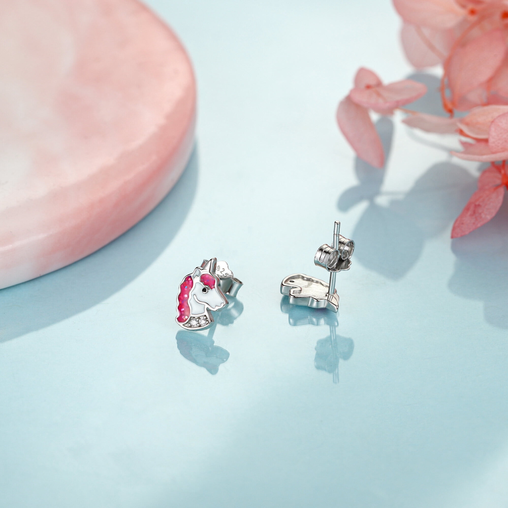 TINGN Unicorns Gifts for Women Hypoallergenic CZ Silver Unicorn Stud Earrings for Women Jewelry ...