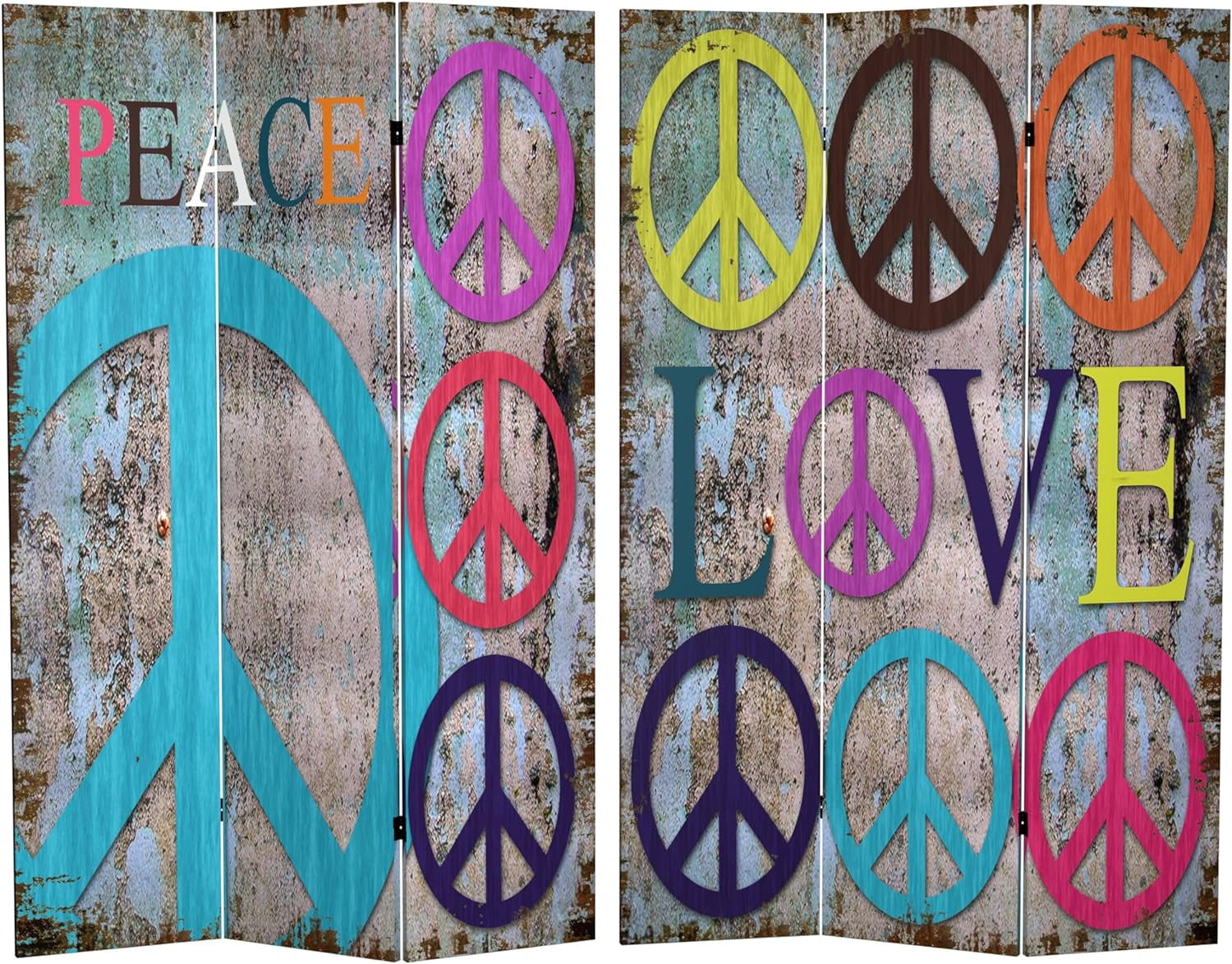 TINGSI 6 ft. Tall Double Sided Multi-Color Peace & Love Room Divider, 3 ...
