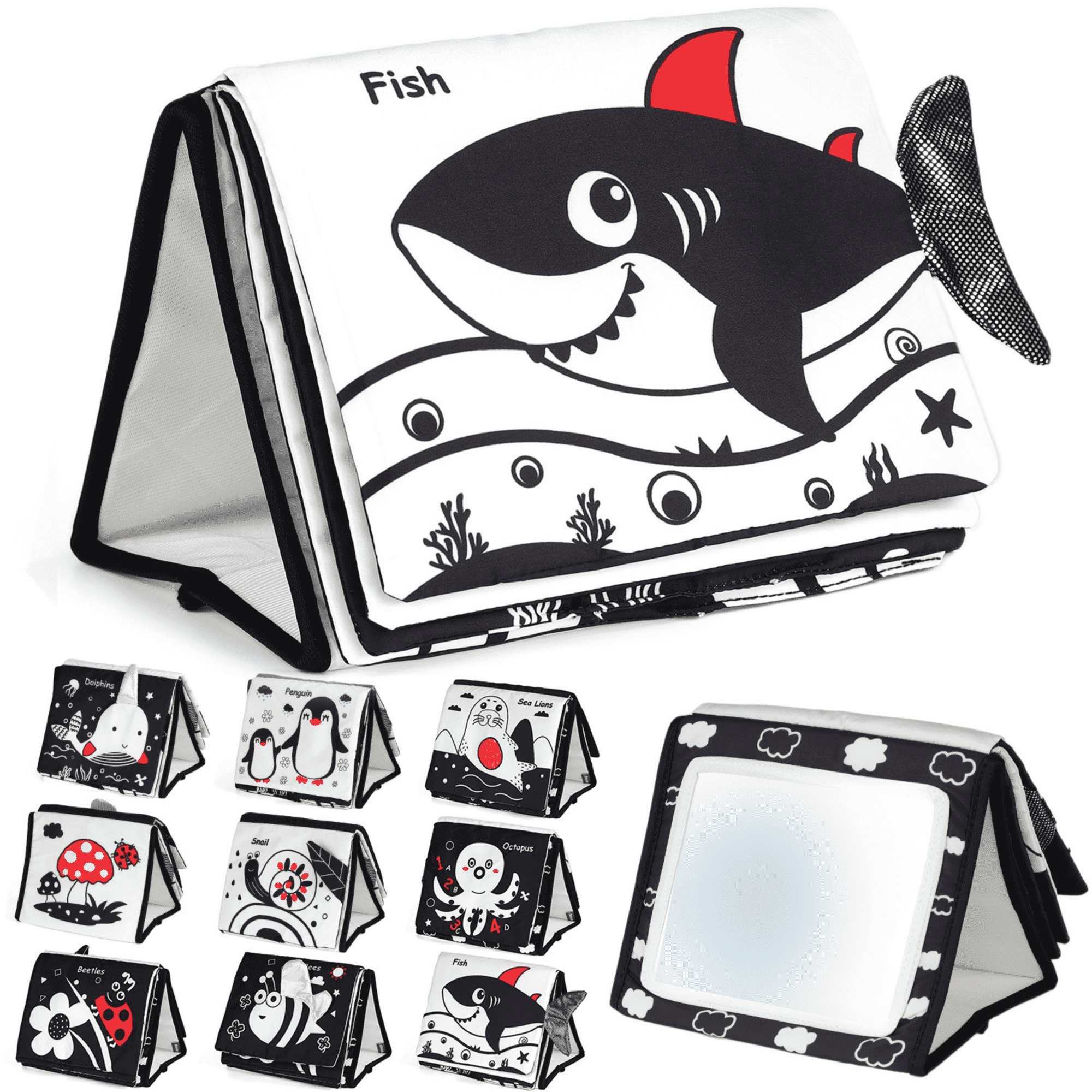 TINITIGIES Tummy Time Mirror for Babies – Black and White High Contrast ...