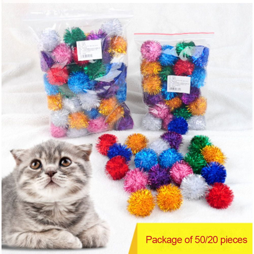 TINKER Cat Toys, 50Pcs Tinsel Balls for Cats, 2 inch Cat Pom Pom Balls ...