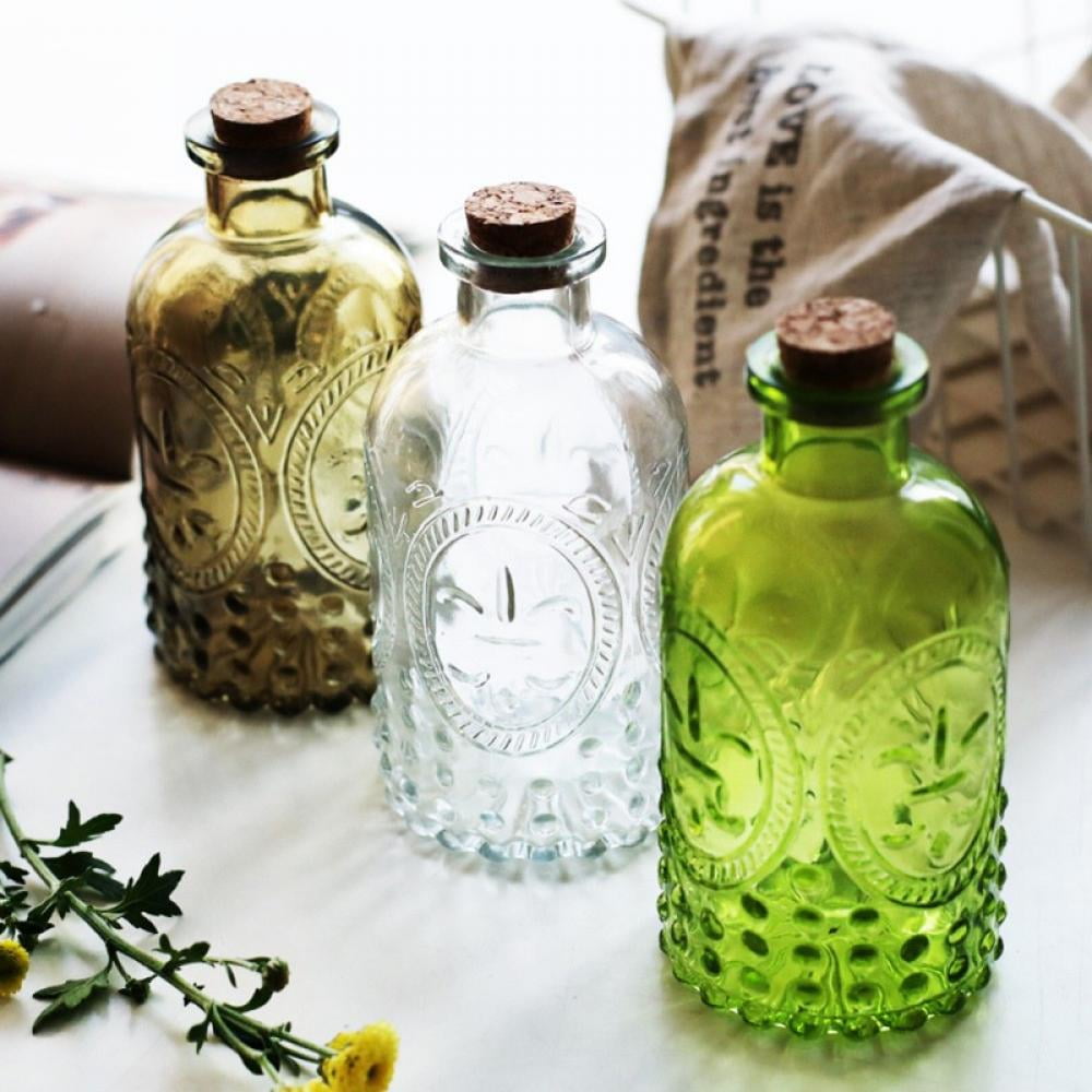 TINKER Glass Bottles Vintage Design Embossed Glass Bottle with Cork Lid Tabletop Vase Aromatherapy Bottle Home Decoration Walmart