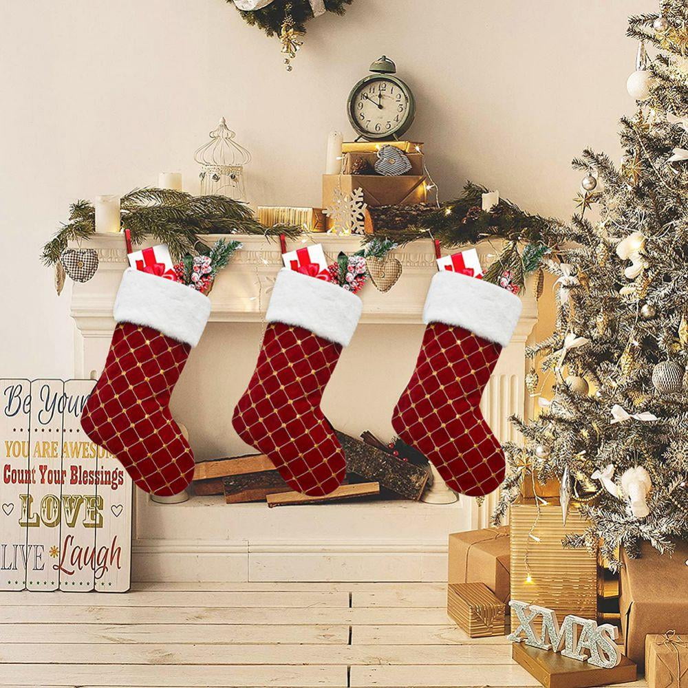 TINKER Plaid Christmas Stockings, 18 Inch Classic Plaid Red White ...