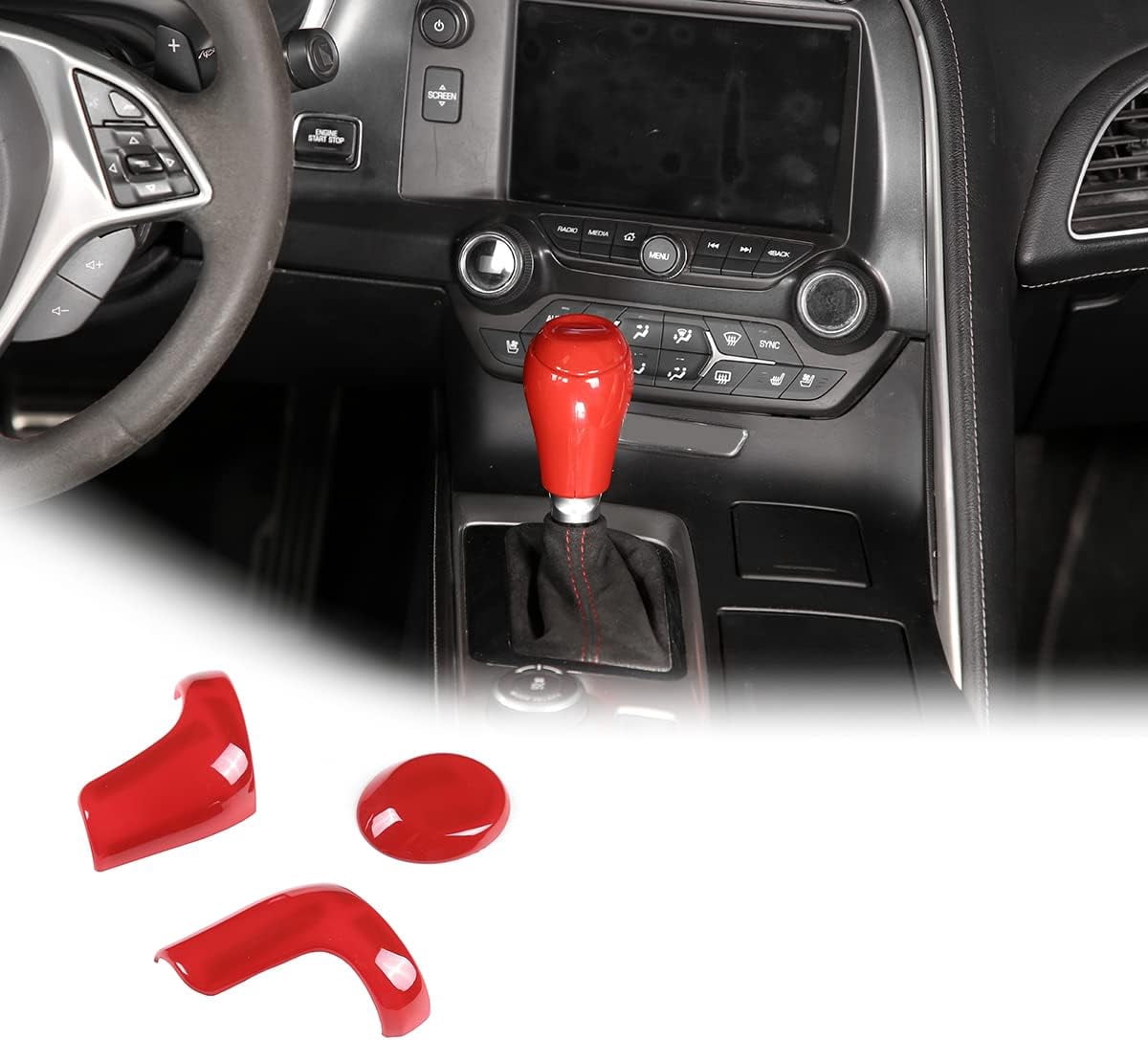 TINKI 3pcs Gear Shift Knob Head Cover Trim for Chevrolet Corvette C7 ...