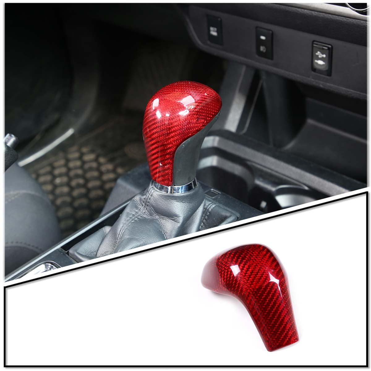 TINKI Real Carbon Fiber Car Gear Shift Knob Head Cover Trim Stickers ...