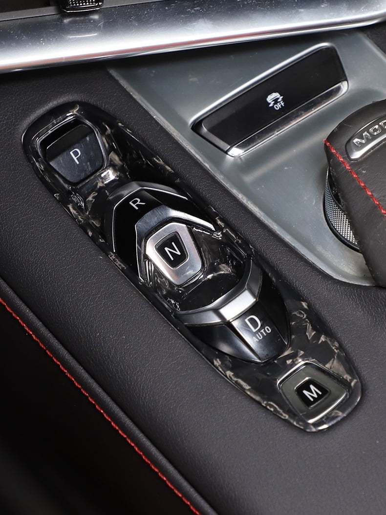 TINKI Real Carbon Fiber Console Gear Shift Button Panel Trim Cover ...