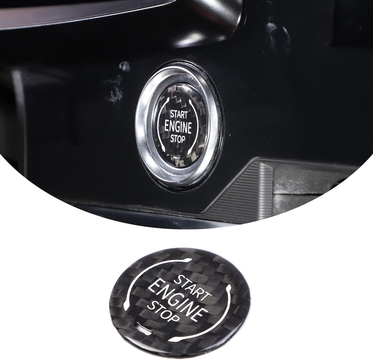TINKI Real Carbon Fiber Engine Start Stop Push Start Button Cover Fit ...