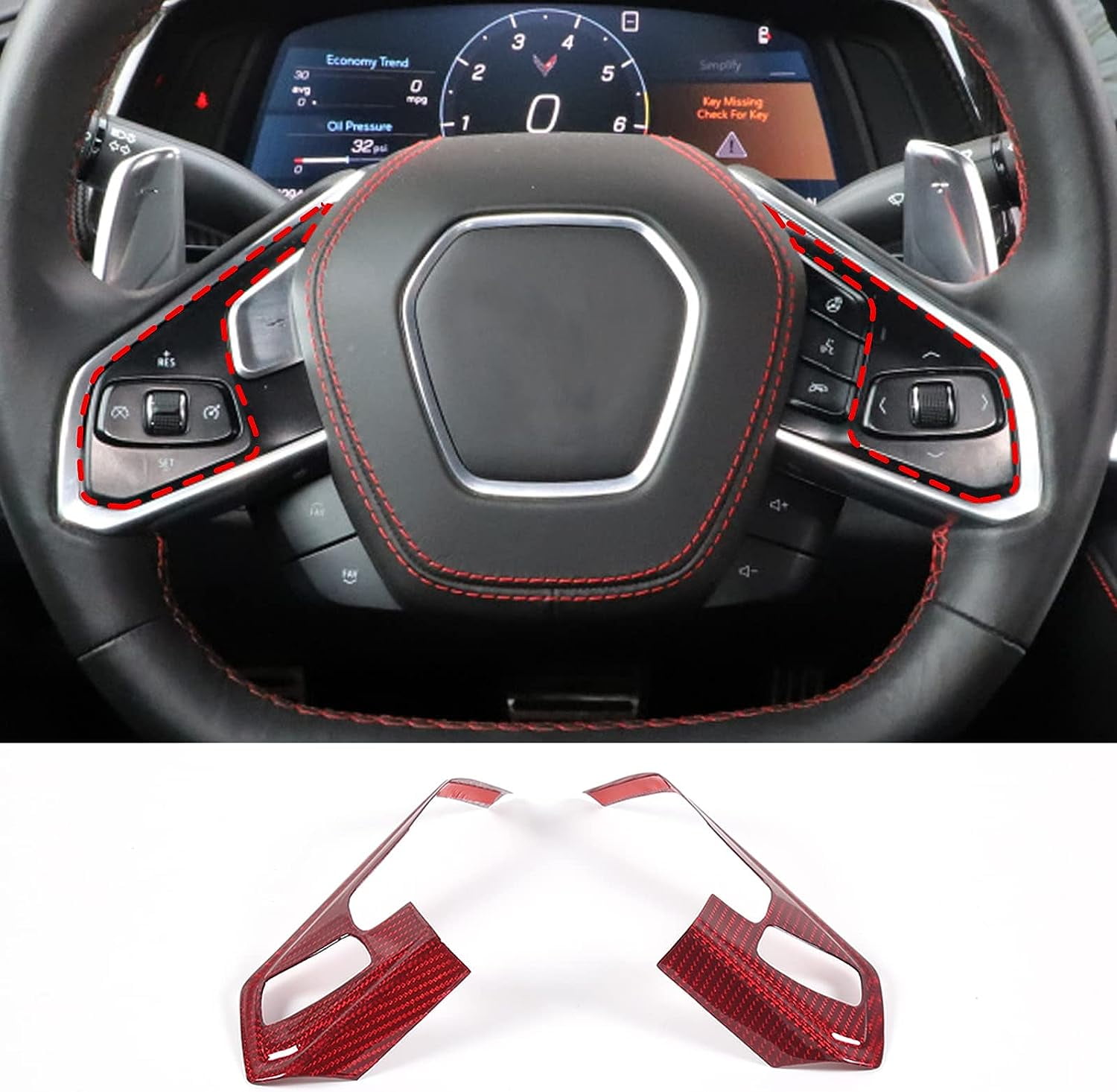 TINKI Real Carbon Fiber Steering Wheel Button Frame Fit for Chevrolet ...