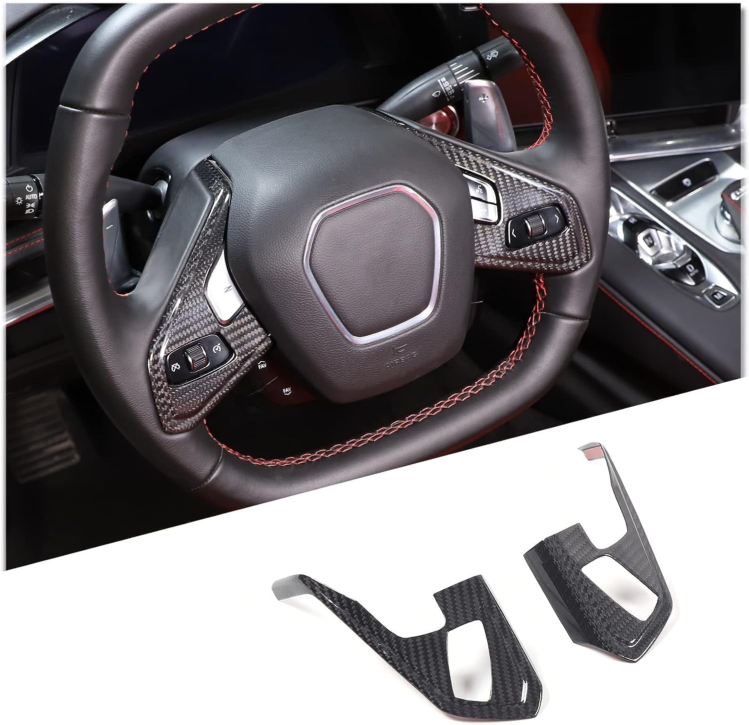 TINKI Real Carbon Fiber Steering Wheel Button Frame Fit for Chevrolet ...