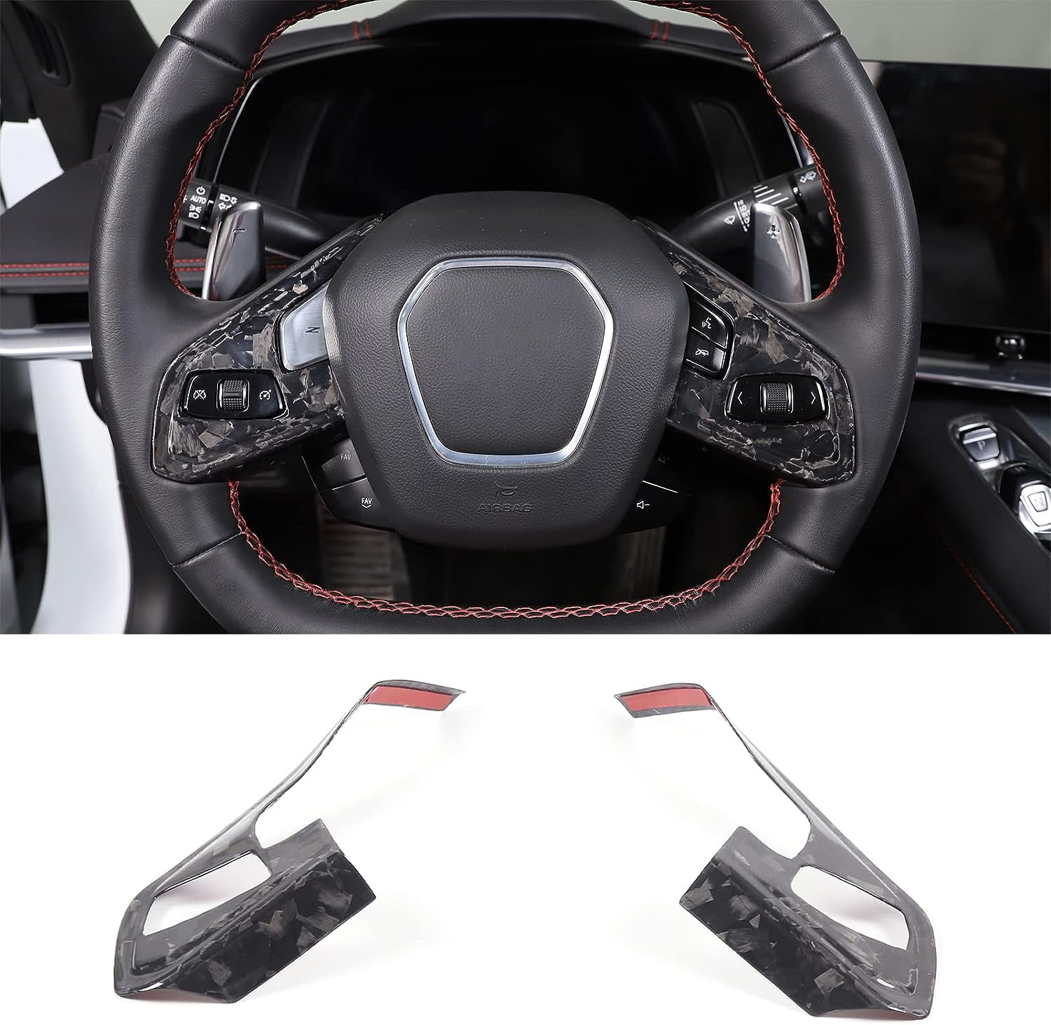 TINKI Real Carbon Fiber Steering Wheel Button Frame Fit for Chevrolet ...