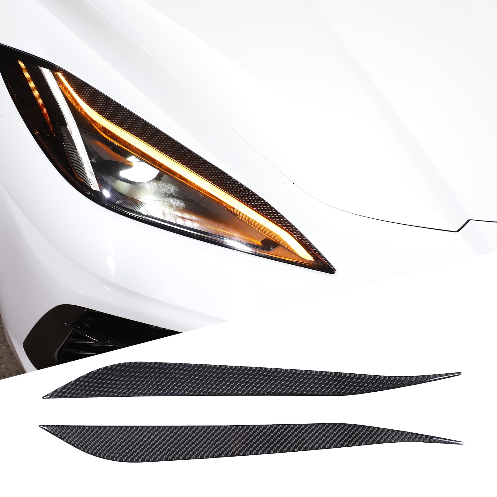 TINKI Soft Real Carbon Fiber Front Headlight Eyebrow Panel Trim Decal ...