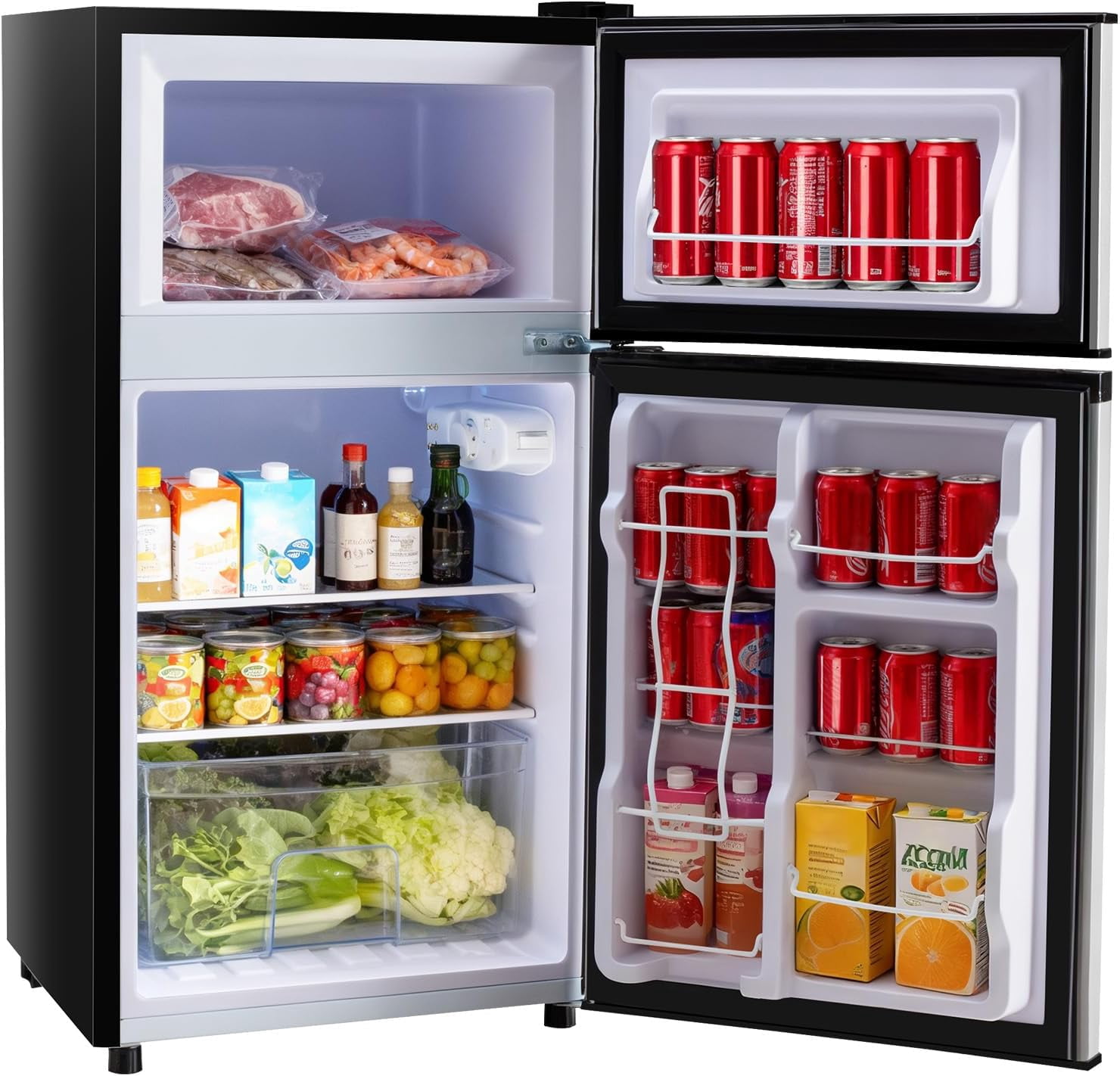 TINKLE WELL 3.2 Cu.ft Mini Fridge with Freezer, On Sale Compact Dual ...