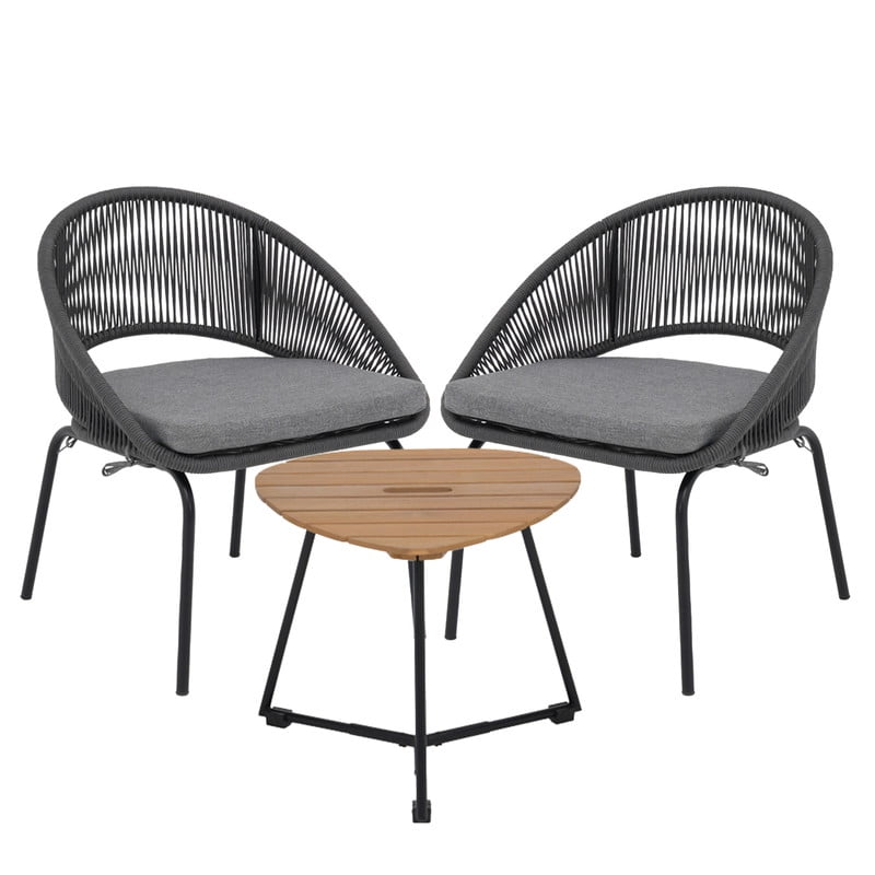 TINKLE WELL 3-Piece Outdoor Bistro Set, Woven Rope Chairs & Wood Coffee ...