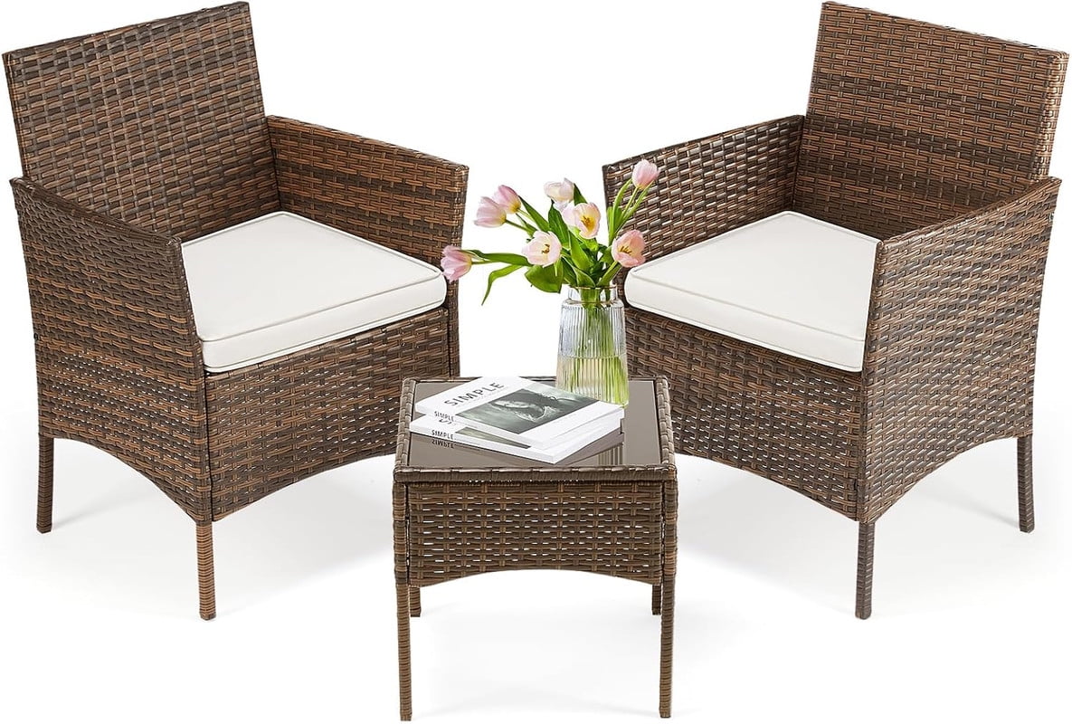 TINKLE WELL 3-Piece Outdoor Wicker Patio Set, All-Weather Rattan ...