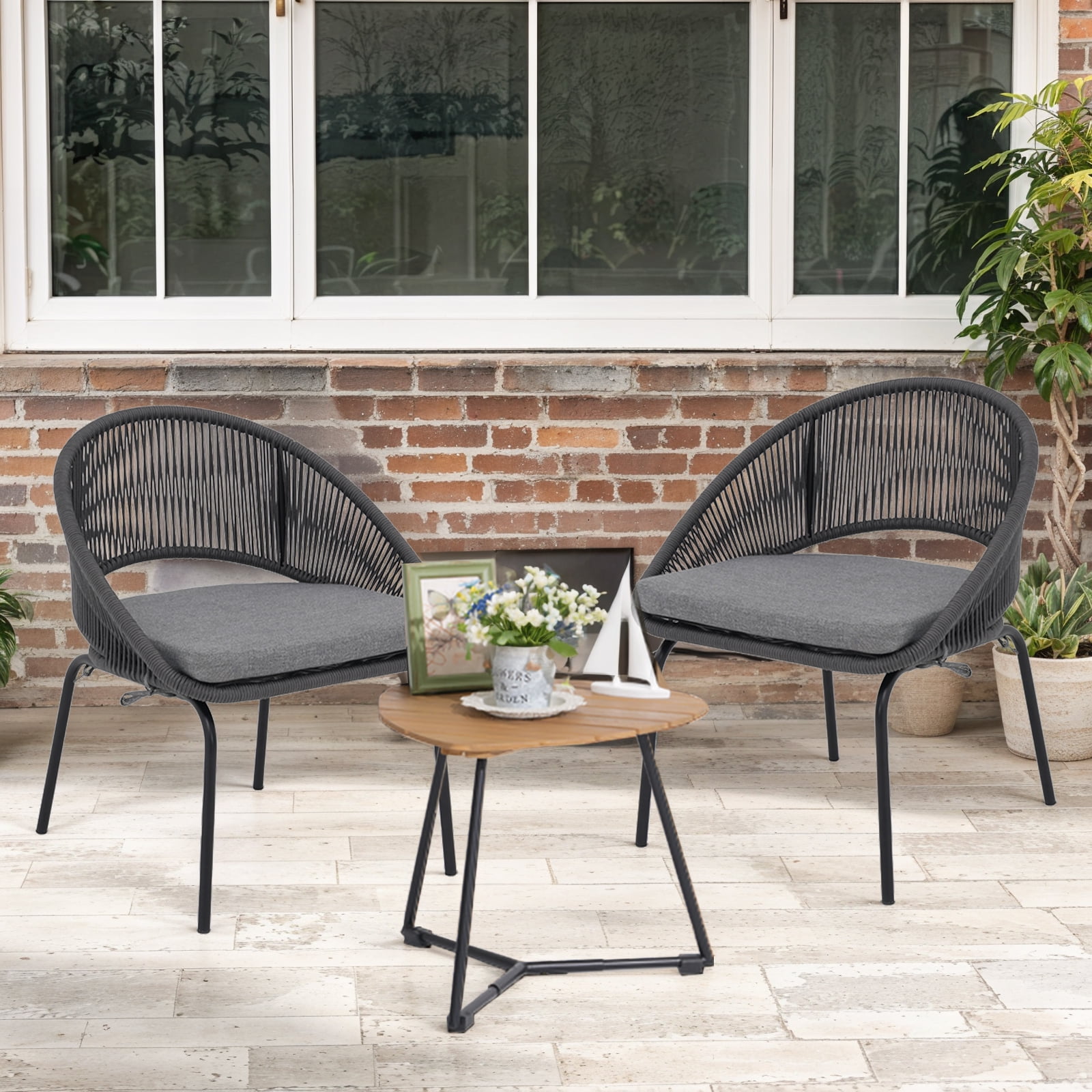 TINKLE WELL 3-Piece Patio Bistro Set, Outdoor Wicker Chairs with ...