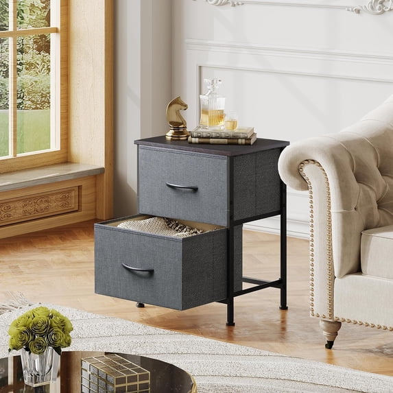 TINKLE WELL Night Stand, Small 2 Drawer Dresser, Nightstand with Fabric ...