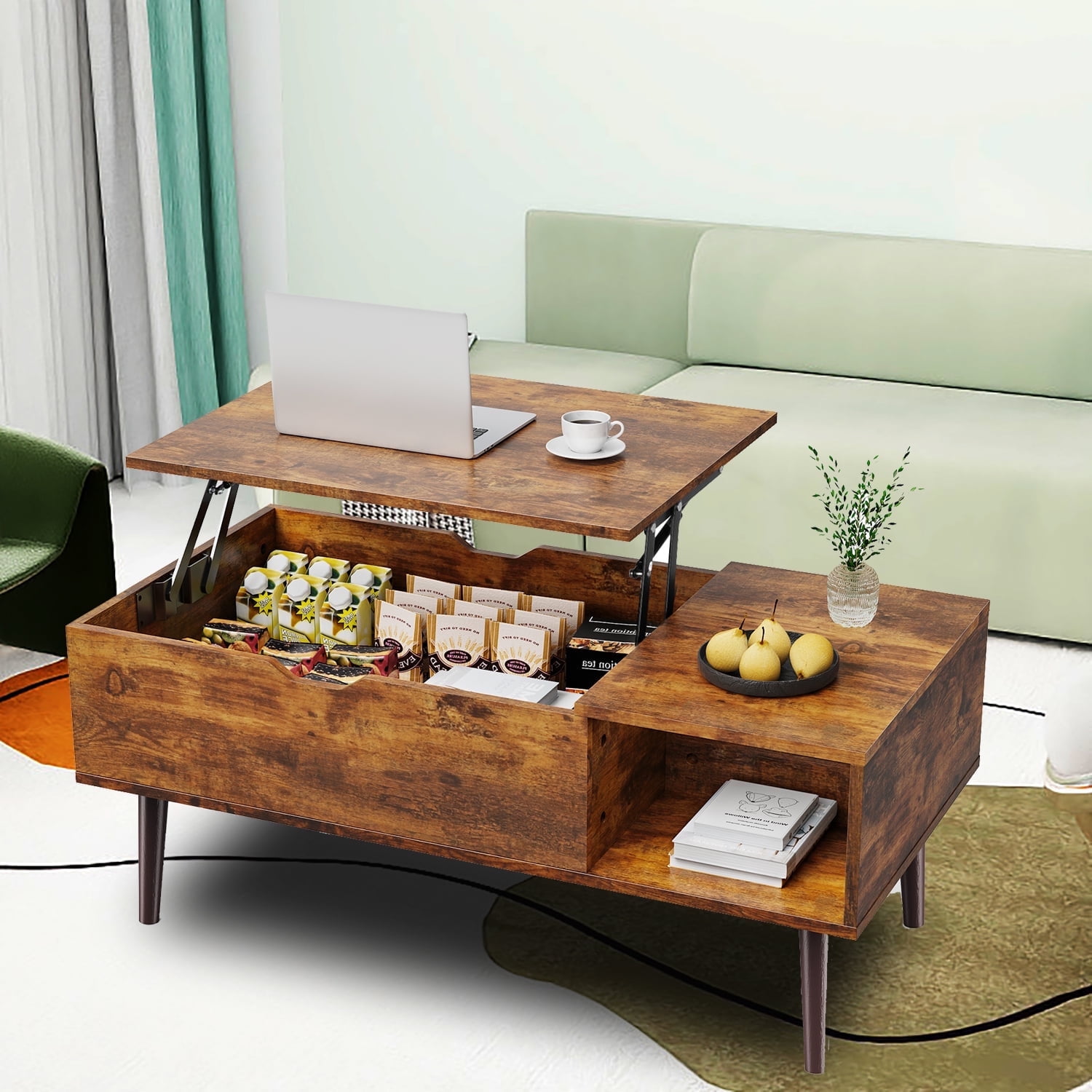 TINKLE WELL Vintage Lift Top Coffee Table with Hidden Compartment ...