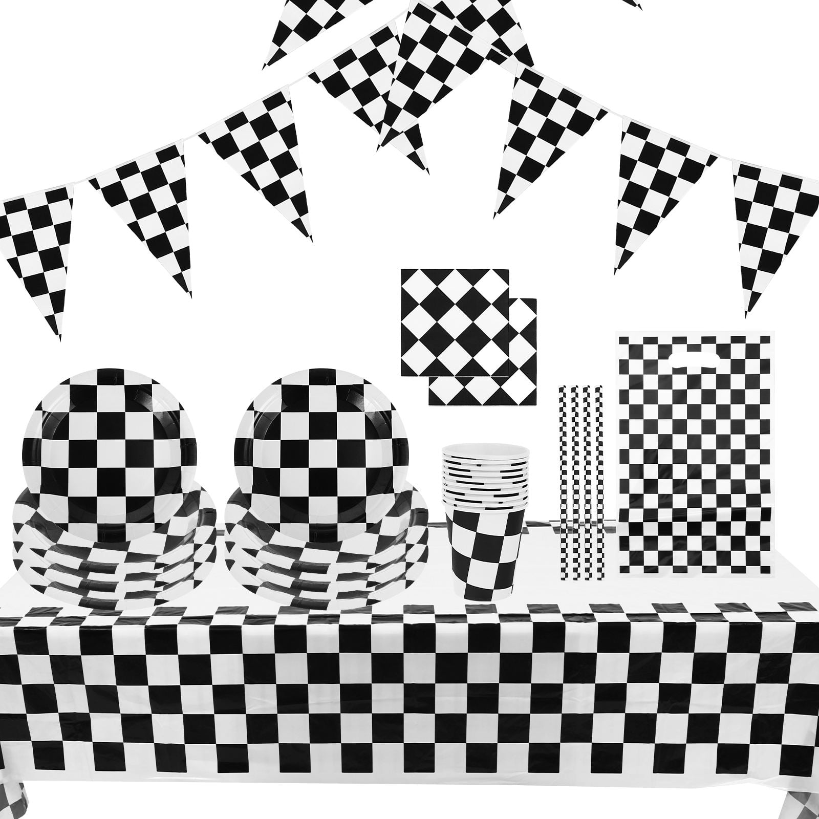 TINKSKY 1 Set Racing Checkered Flags Set Black Cardboard Table Dressing ...