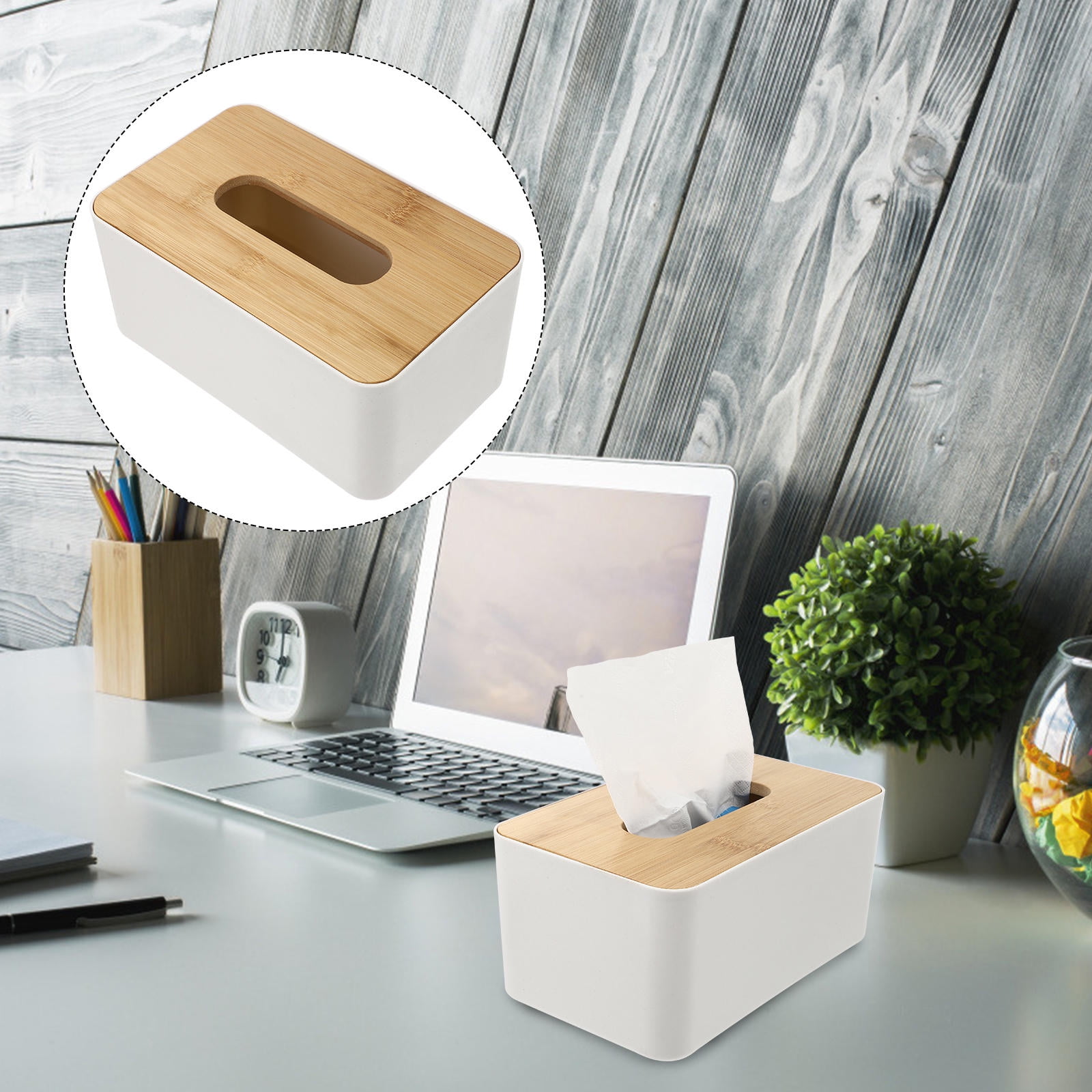 NICEXMAS 1Pack Multi Functional Bamboo Tissue Box Organizer for Space ...