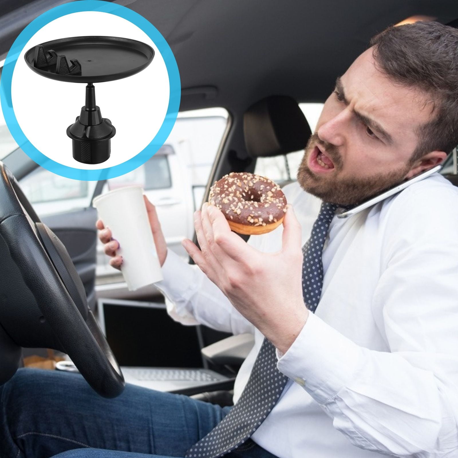 TINKSKY 1Set Black Plastic Car Food Tray Cup Holder for Drivers Simple ...