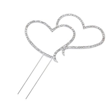 Yacanna Swirl Silver Double Heart Crystal Monogram Cake Toppers ...