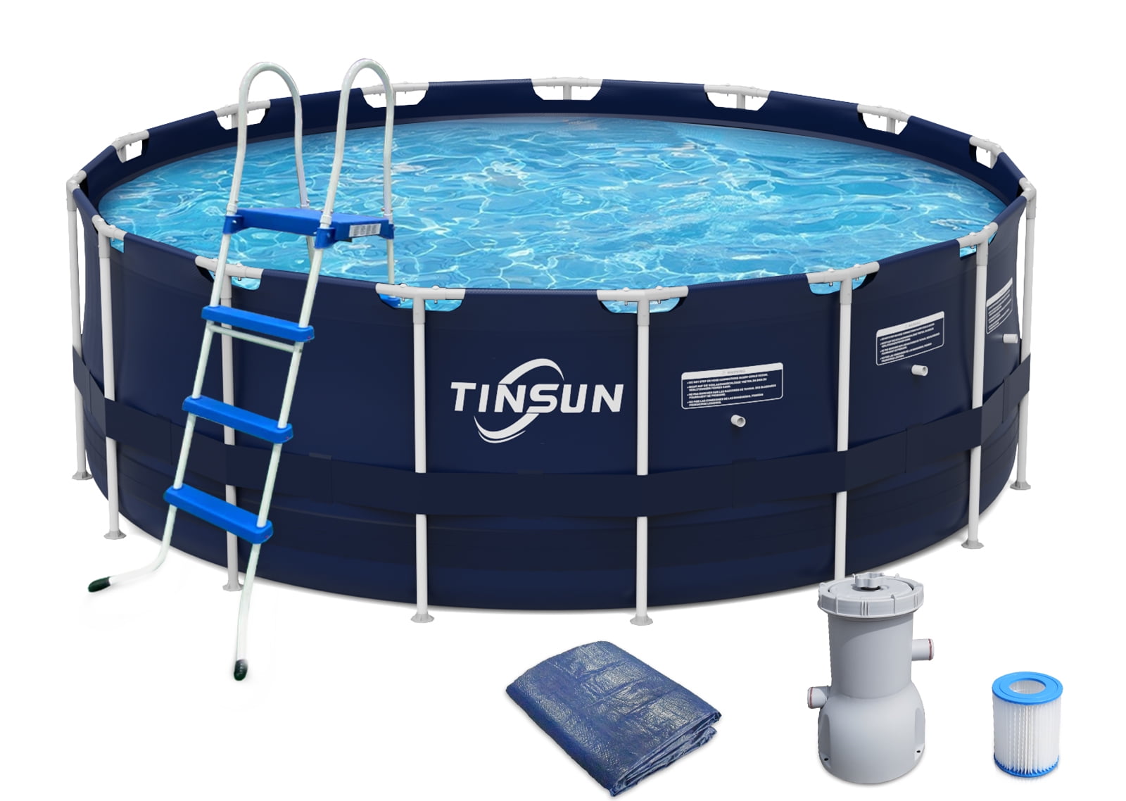 TINSUN 15ft Large Swimming Pool, Easy Set Above Ground Pool for Family ...
